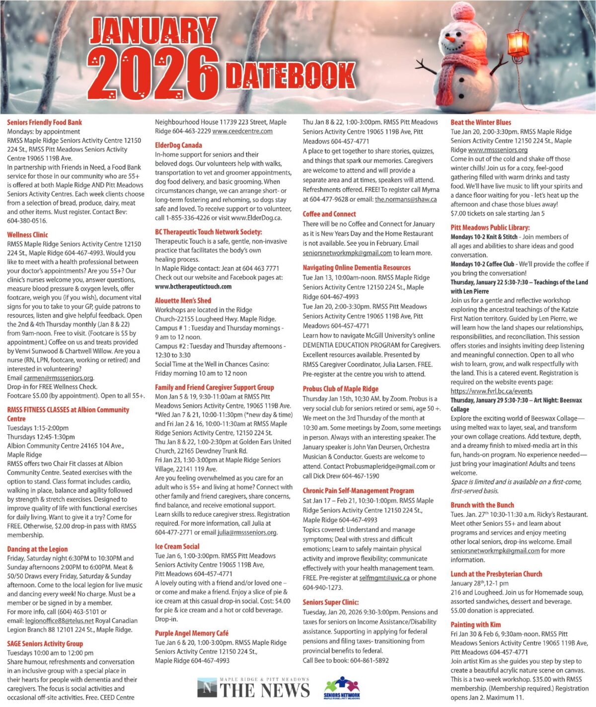 January Seniors Datebook - Maple Ridge, Pitt Meadows, Katzie, Seniors ...